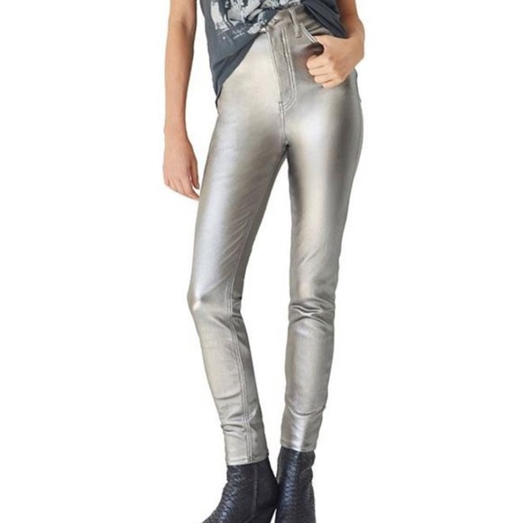 Frame Denim | Jeans | Frame Silver Coated Ali High Rise Metallic Skinny ...